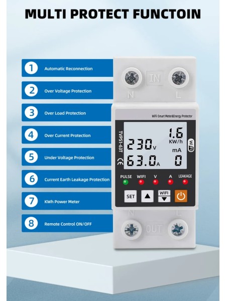 Trip switch WIFI Smart Switch smart life Energy Meter Kwh Meter with ...